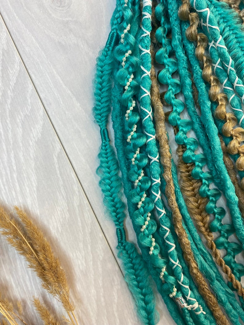 Turquoise & Brown Boho DE Dreads – Textured Synthetic Dread Extensions ...