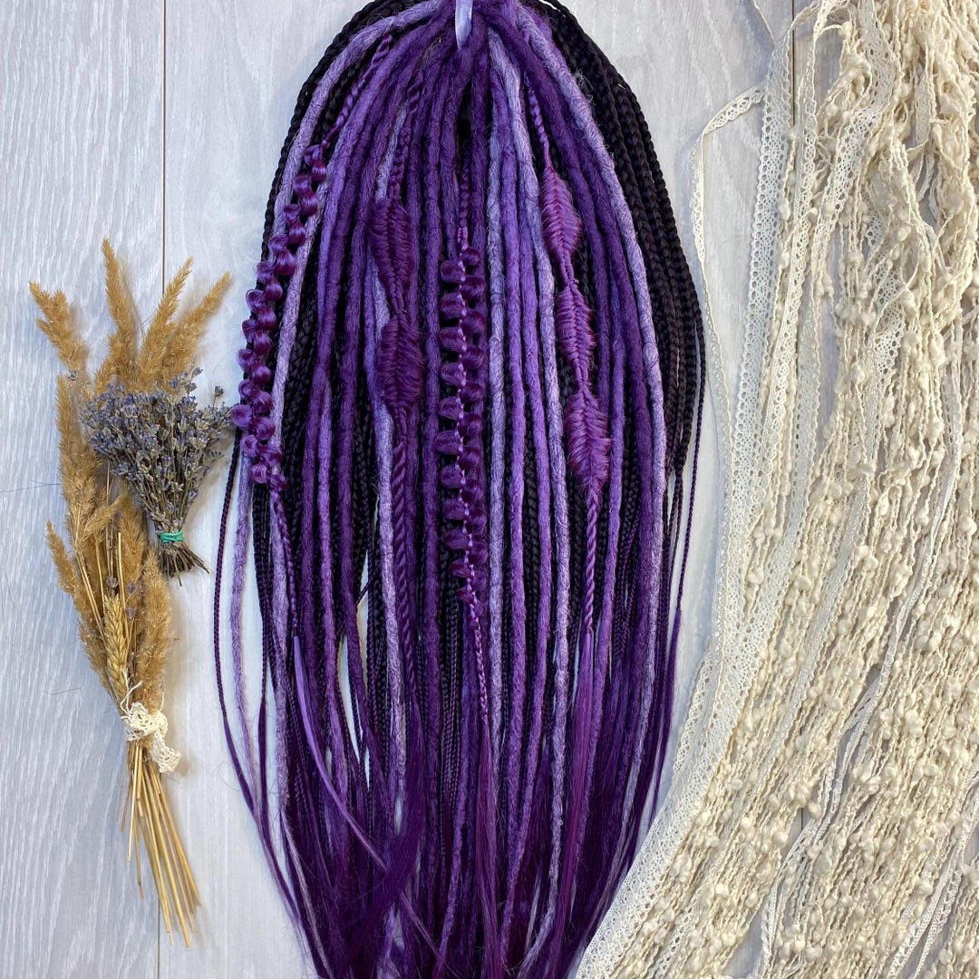 Violet Dreadlock Extensions DE or SE, Ombre Braid in Synthetic Dreads ...