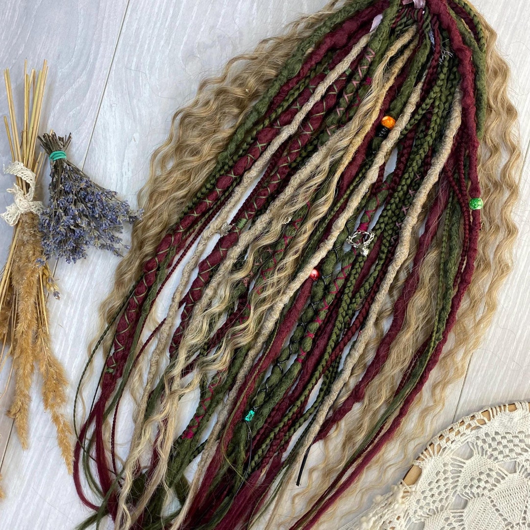 Green Dreadlocks, Blond and Burgundy Synthetic Extensions, Copper Fake ...