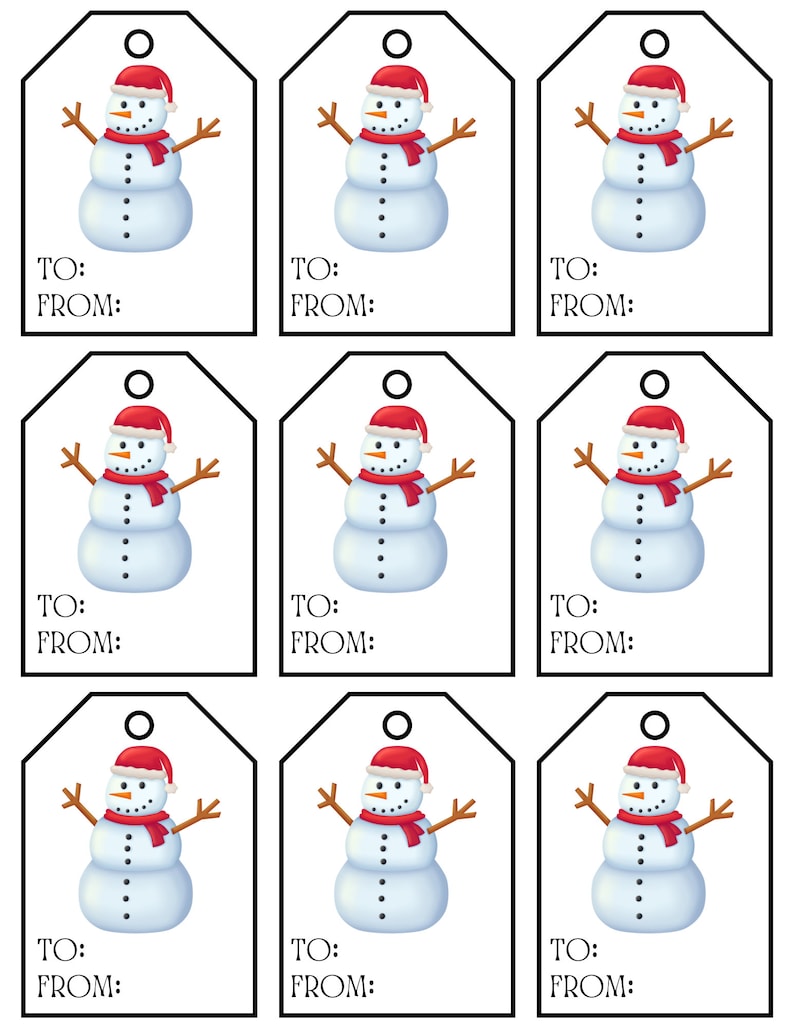 Snowman Printable Christmas Gift Tag PDF & PNG Download 2.5w X 3.5h - Etsy