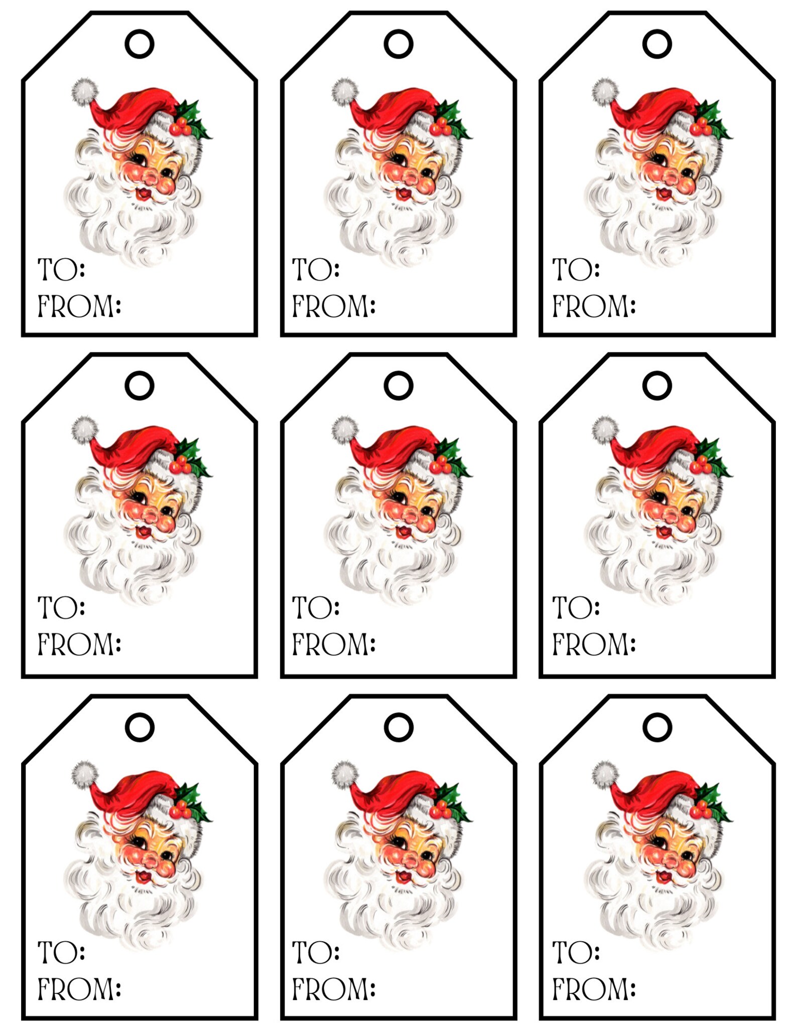 Vintage Santa Printable Christmas Gift Tag PDF & PNG Download 2.5w X 3 ...