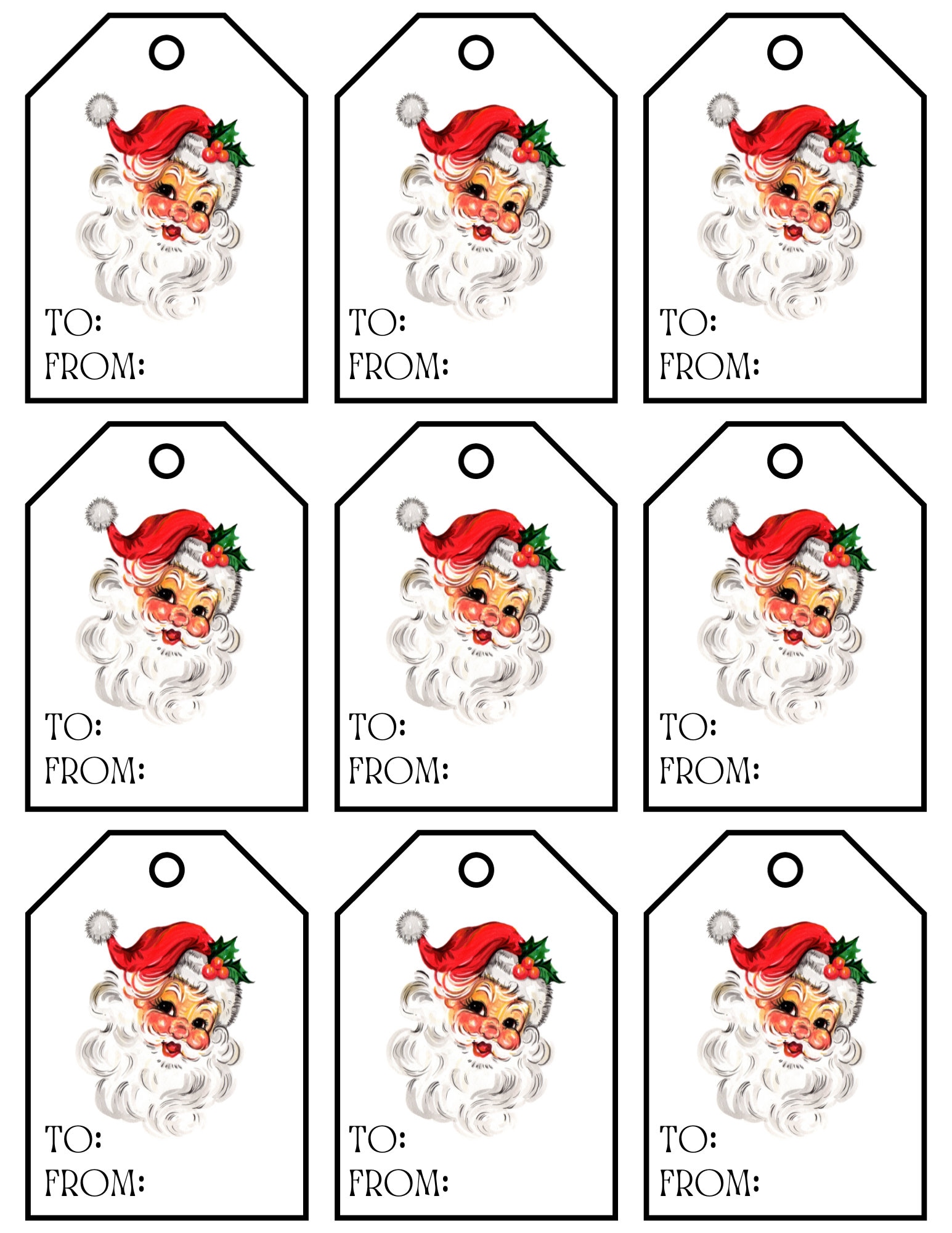 Vintage Santa Printable Christmas Gift Tag PDF & PNG Download 2.5w X 3 ...