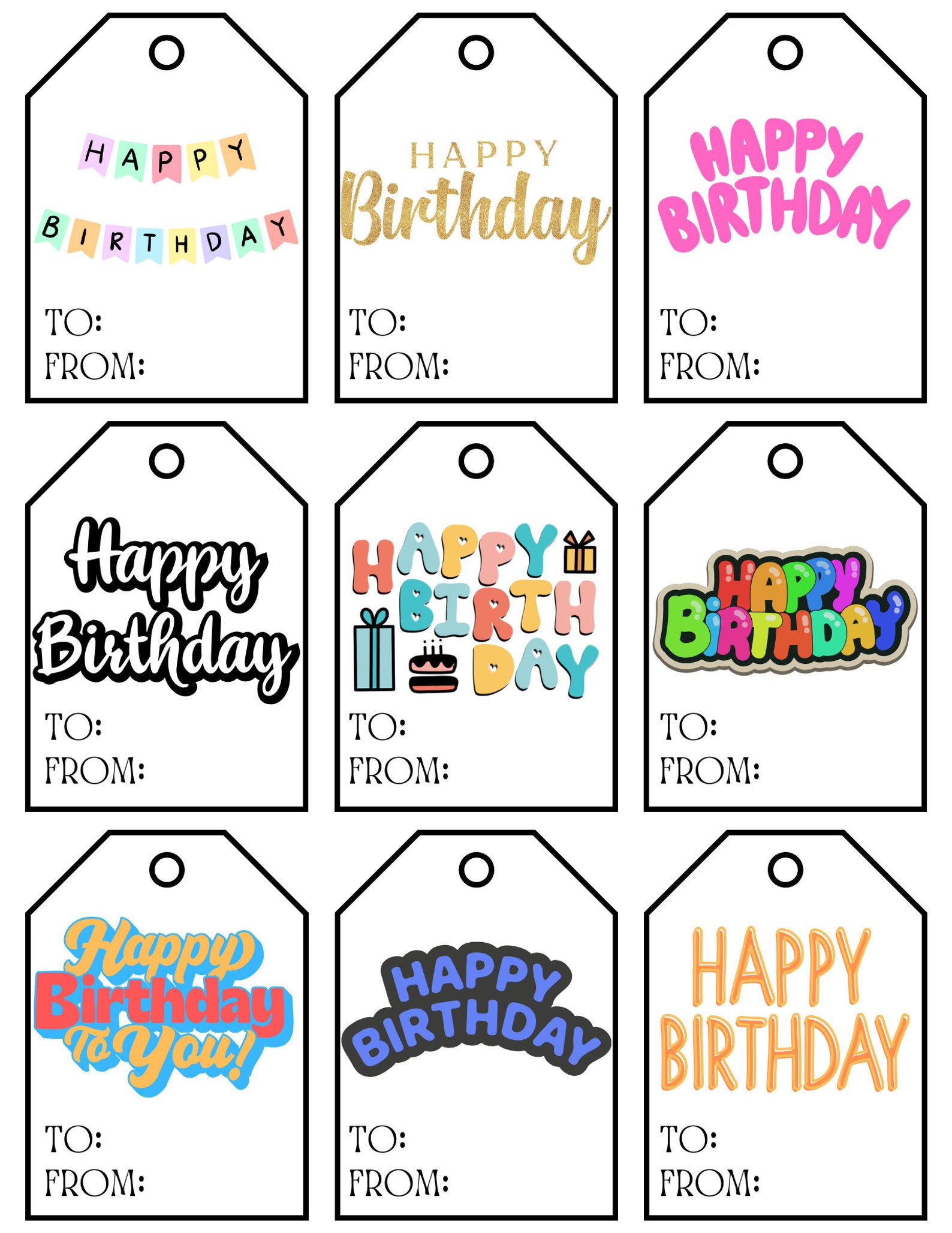 Printable Happy Birthday Gift Tags PDF & PNG Download 2.5w X 3.5h - Etsy