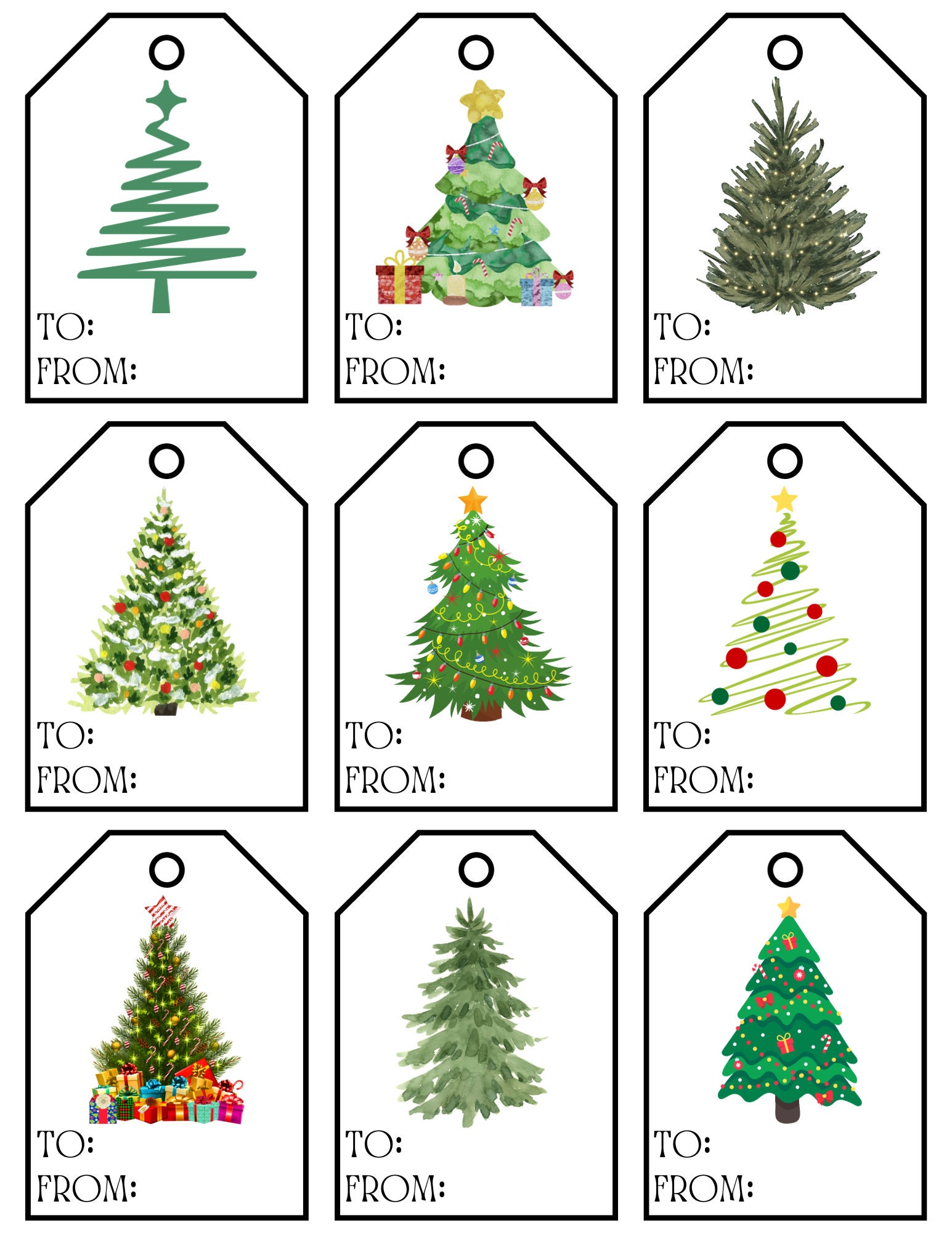 Tree Printable Christmas Gift Tag PDF & PNG Download 2.5w X 3.5h - Etsy