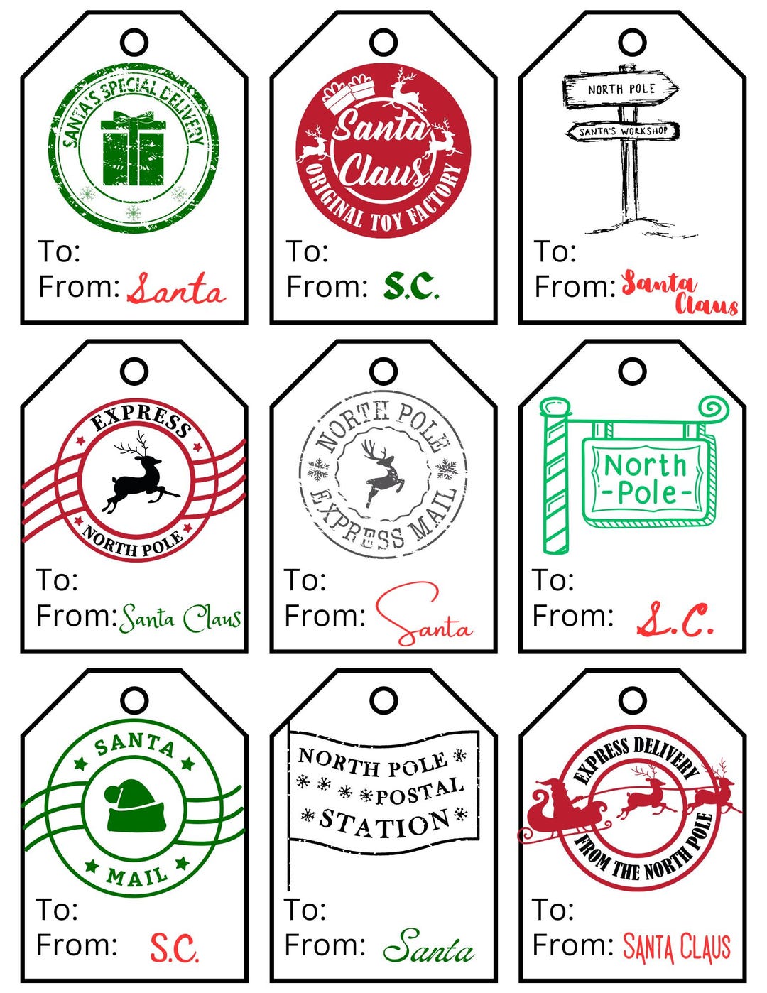 Santa + North Pole Printable Christmas Gift Tag PDF & PNG Download 2.5w ...