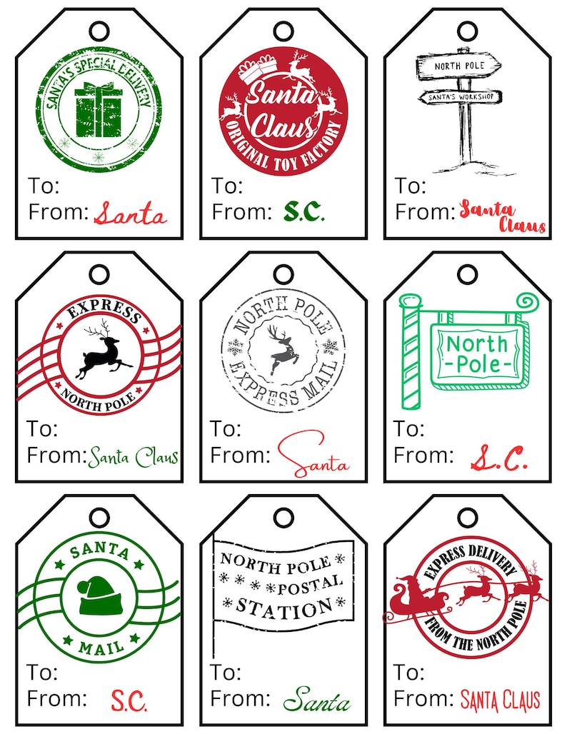 Santa North Pole Printable Christmas Gift Tag PDF & PNG Download 2.5w X ...