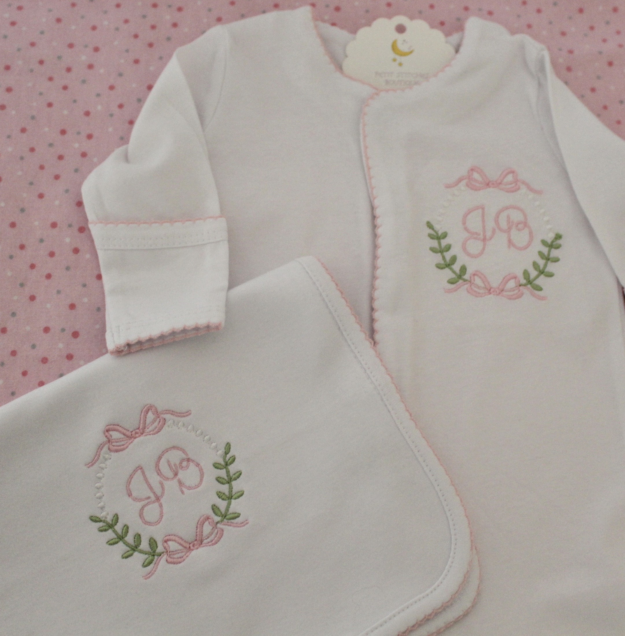 Baby Picot Trim Footie / Bow Monogram Wreath/personalized Footie / Pima ...