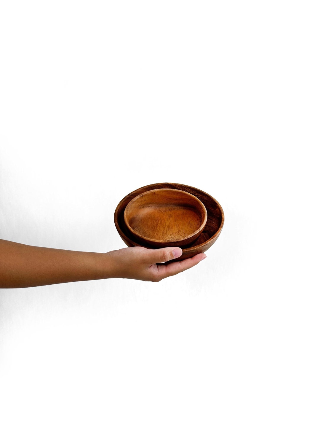 Wooden Open Round Bowl Salad Bowl / Large (2" X 8"), Medium (2" X 6 ...