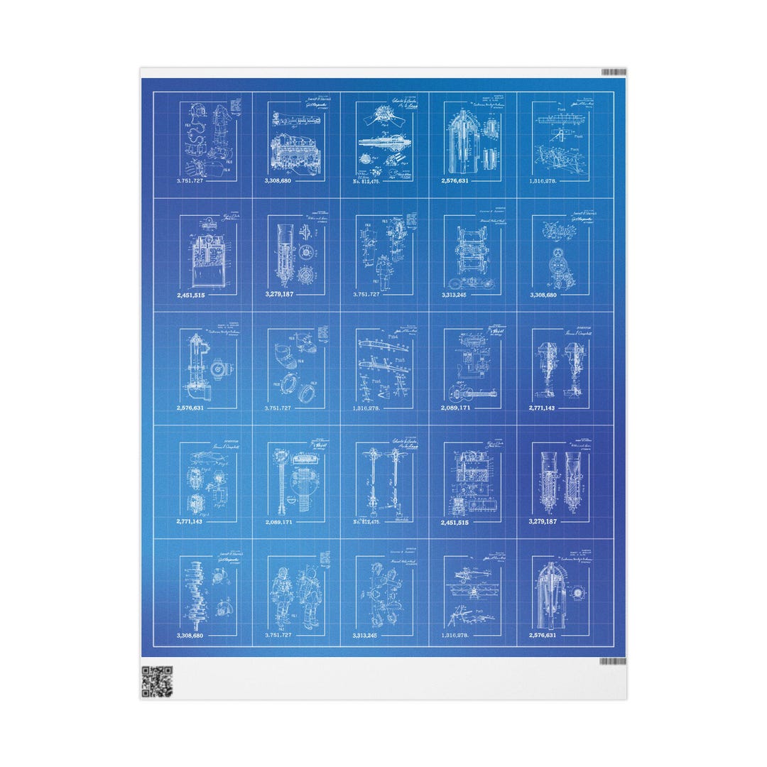 Blueprint Patent Wrapping Paper | Architectural Diagram Gift Wrap - Etsy
