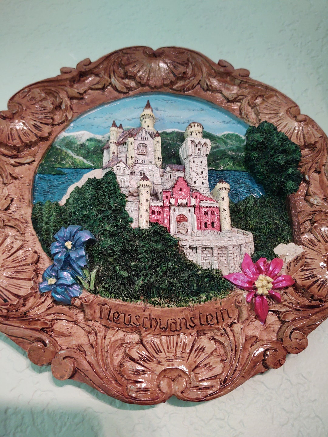Vintage German Neuschwanstein Castle Carved Wood Resin Plate - Etsy
