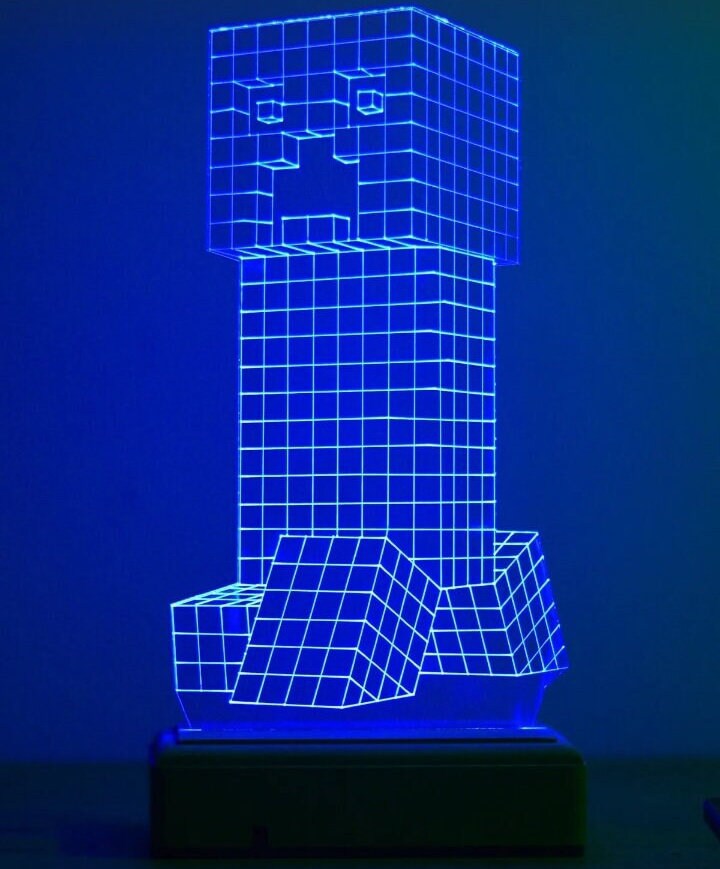 Minecraft 3D Rgb Table Lamp, 16 Colors, Led, Light, Decor, Decoration ...