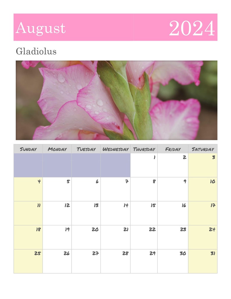 Printable 2024 Monthly Calendar - Flowers - Etsy