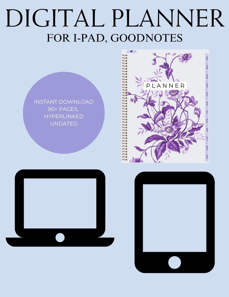 Digital PDF Planner, Digital Calendar, Undated Planner, Organization ...