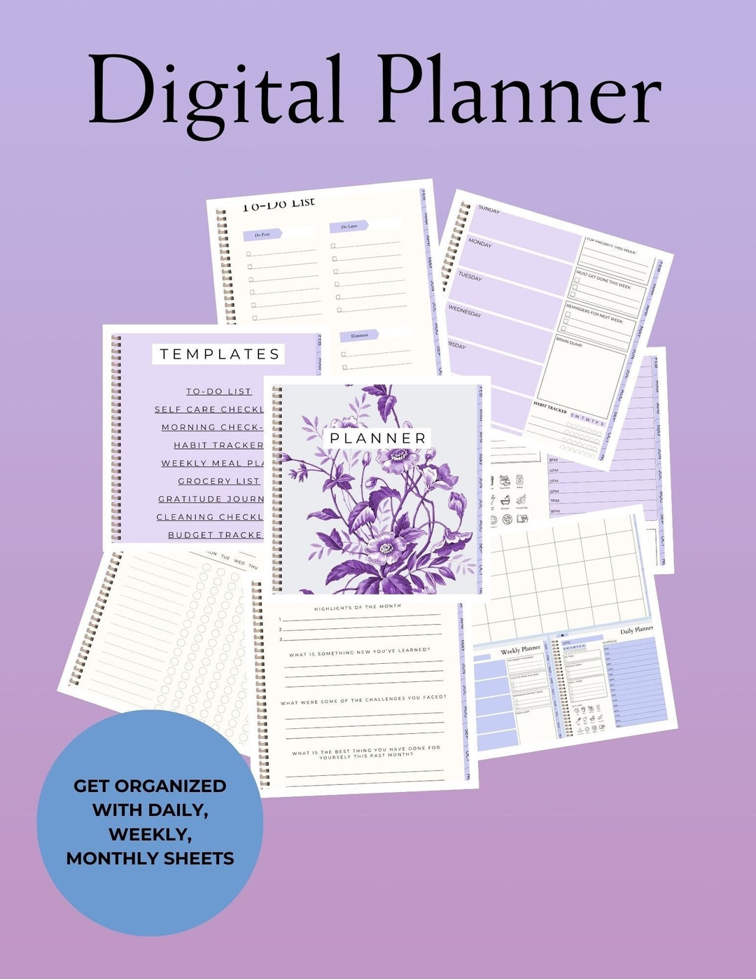 Digital PDF Planner, Digital Calendar, Undated Planner, Organization ...