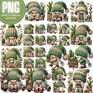 Cactus Girl Gnome Clip Arts 26 PNG | Cute Female Gnome Watercolor ...
