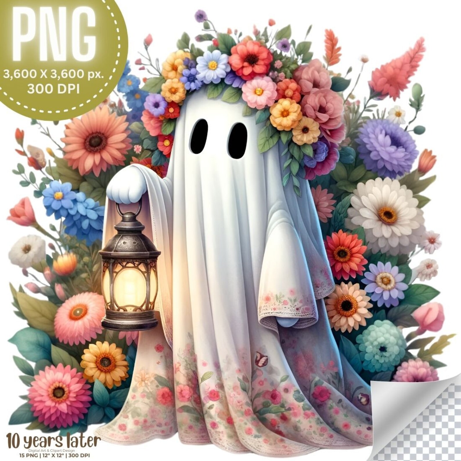 Spring Ghost Hight Quality Clipart 15 PNG Cute Ghost Spring Garden ...