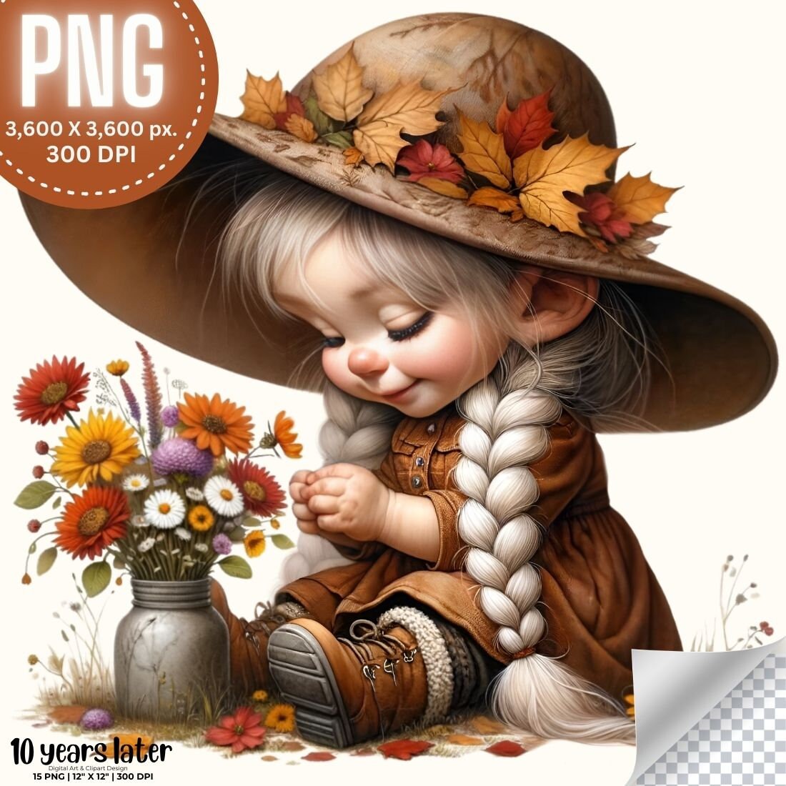 Fall Season Girl Gnome Clip Arts 15 Pngs Cute Female Gnome Watercolor ...