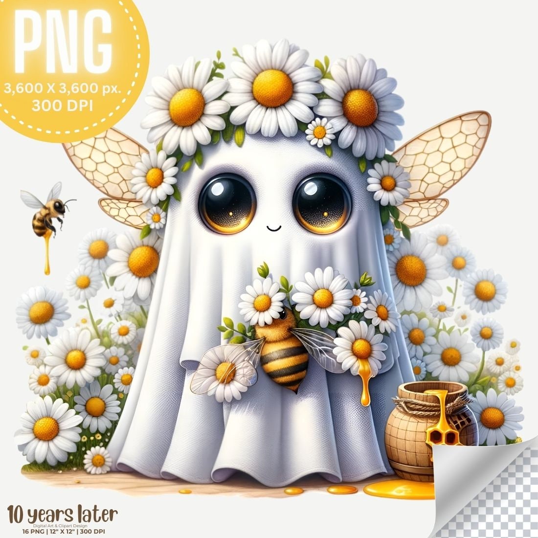 Boo Bee Watercolor Honey Bee Ghost High Quality Clipart 13 PNG, Cute ...