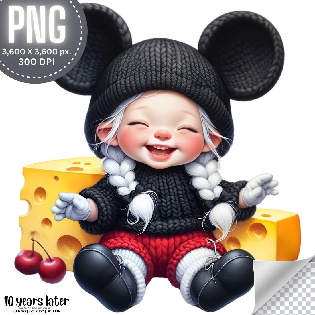 Mouse Girl Gnome Clip Arts 18 Pngs Cute Female Gnome Watercolor, Mice ...