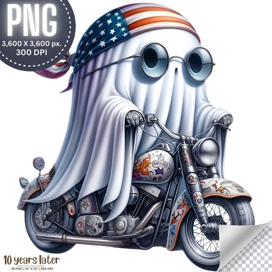 Ghost Biker Hight Quality Clipart 16 PNG Watercolor Ghost Rocker, Biker ...