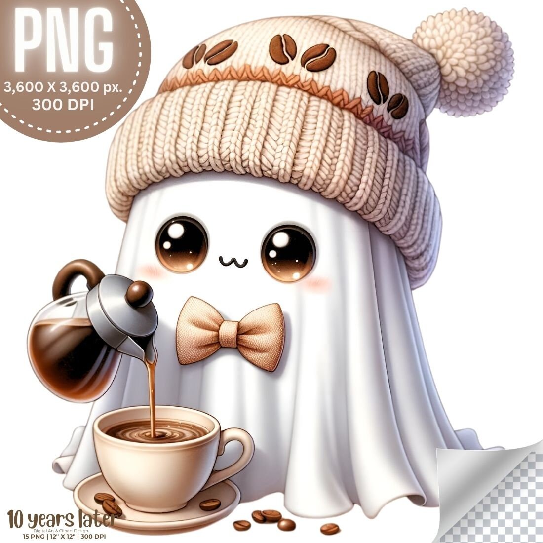 Brown Cute Coffee Ghost Hight Quality Clipart 15 PNG | Watercolor Ghost ...