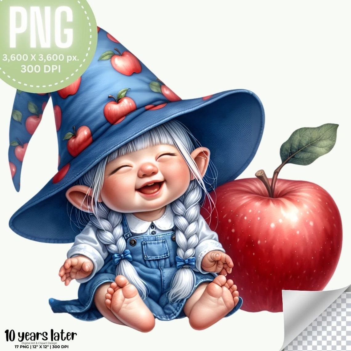 Fruits Girl Gnome Clip Arts 17 Pngs Cute Female Gnome Watercolor, Denim ...