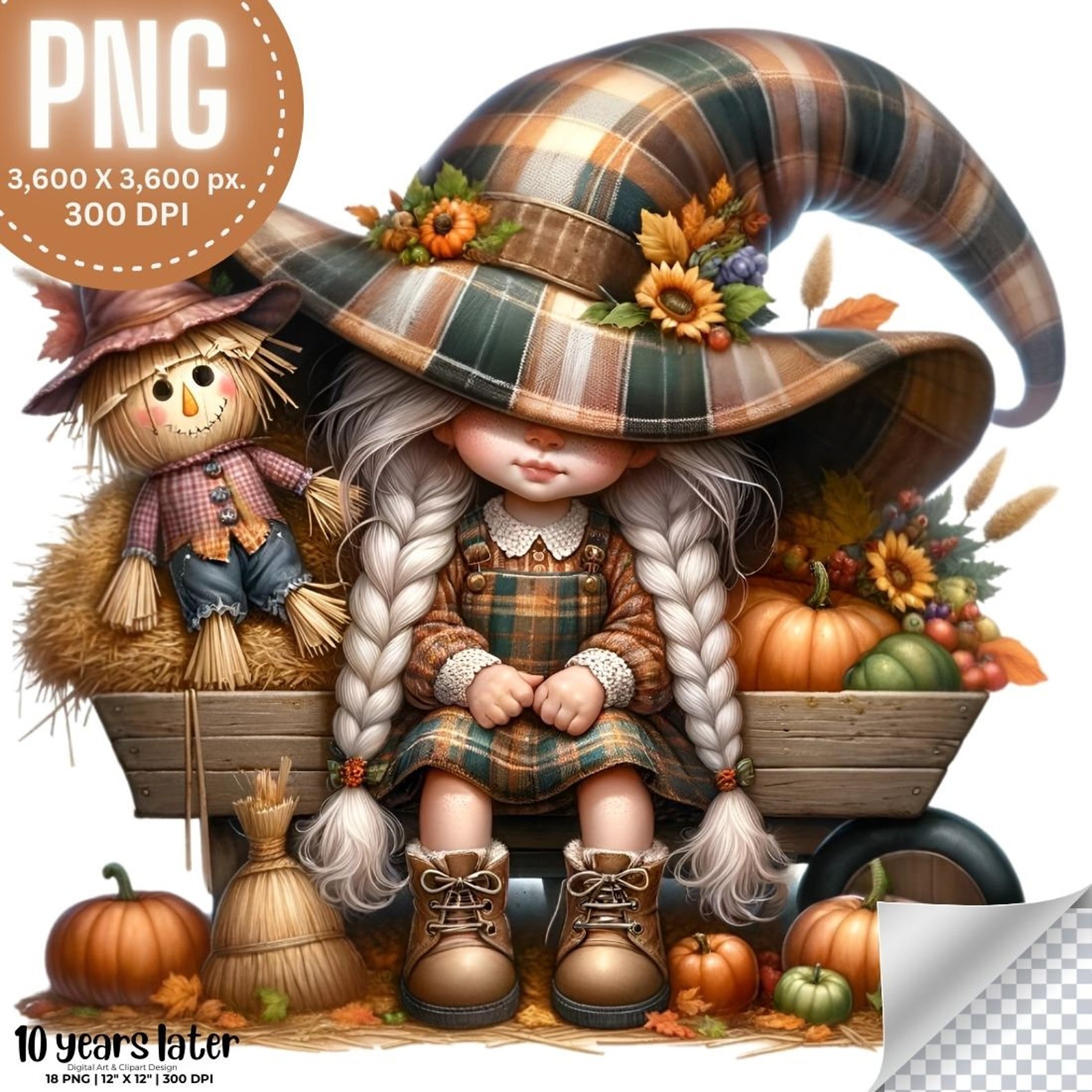 Harvest Autumn Girl Gnome Clip Arts 18 PNG | Cute Female Gnome ...