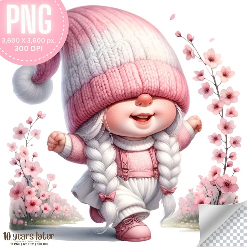 Cherry Blossom Girl Gnome! Watercolor Female Gnome High Quality 12 Pngs ...