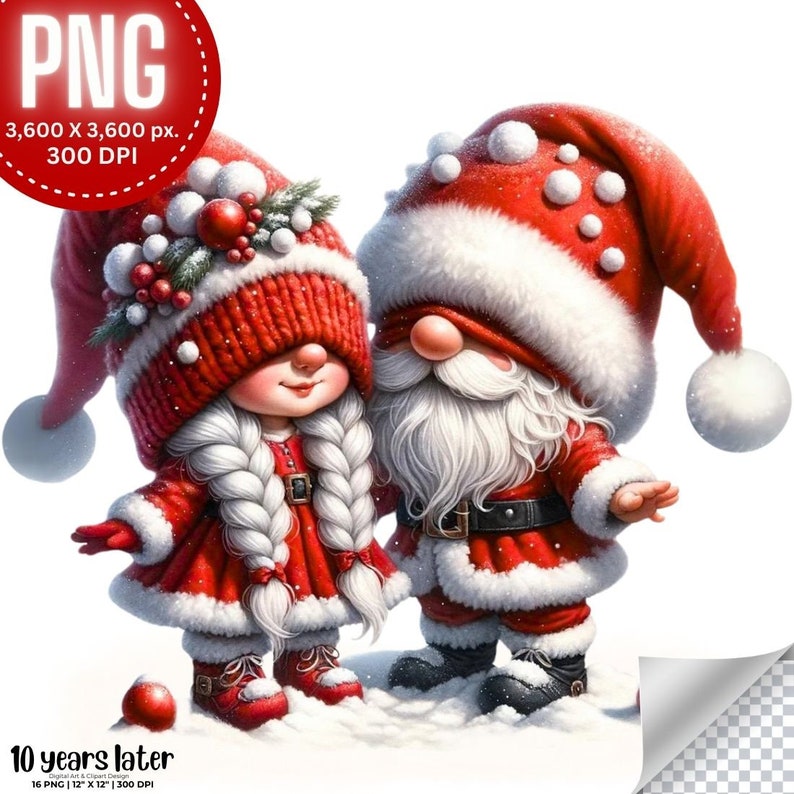 Cute Couple Gnome Christmas Clip Art 16 Png Santa Santy PNG, Watercolor Gnome Girl, Merry Xmas ...