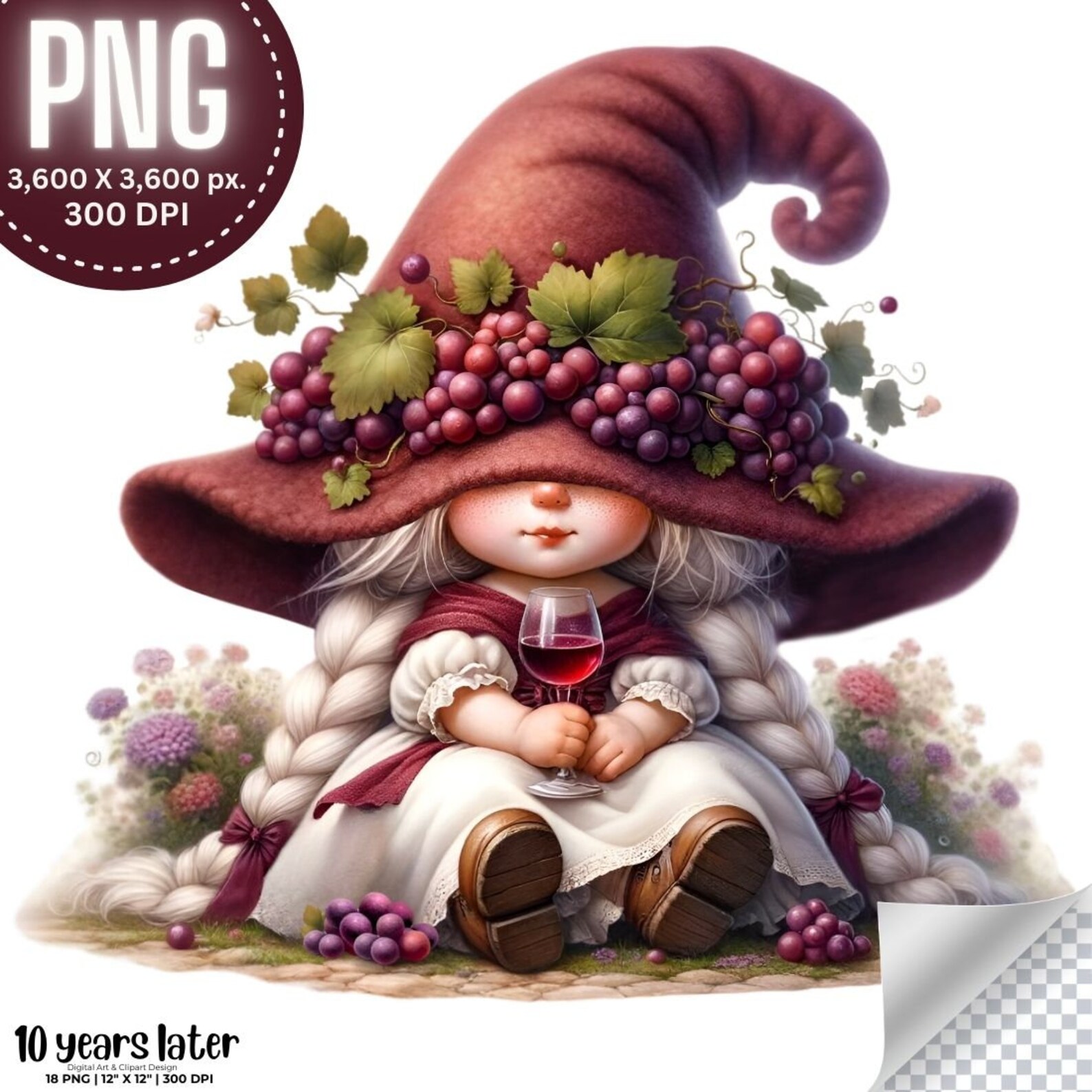 Grapes Red Wine Girl Gnome Cliparts 18 Pngs | Cute Female Gnome Clip ...