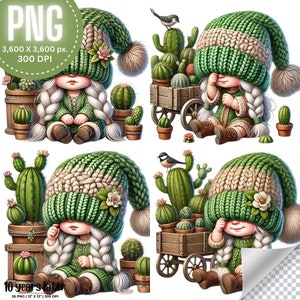 Cactus Girl Gnome Clip Arts 26 PNG Cute Female Gnome Watercolor, Cactus ...