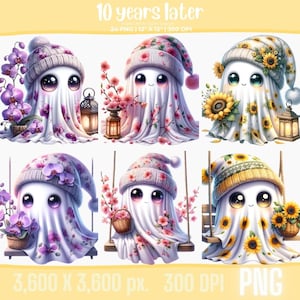 Floral Boo! Watercolor Flower Ghost High Quality Clipart 24 PNG, Cute ...