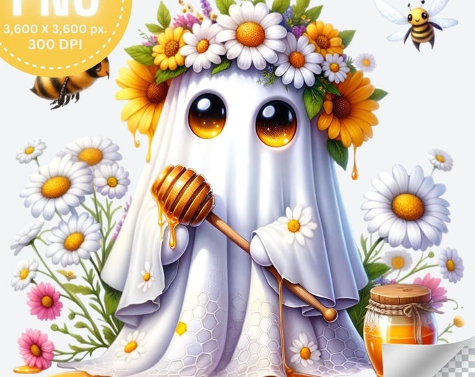 Boo Bee! Watercolor Honey Bee Ghost High Quality Clipart 13 PNG, Cute ...