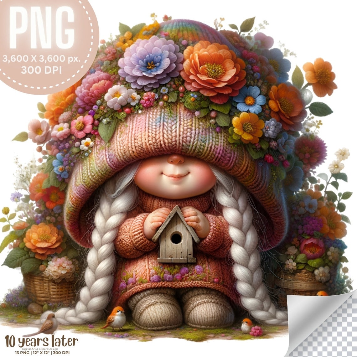 Dreaming Floral Girl Gnome High Quality 13 Clipart Spring Garden Female ...