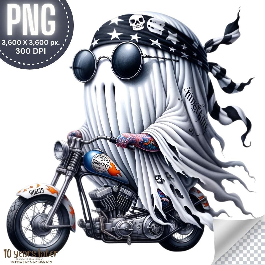Ghost Biker Hight Quality Clipart 16 PNG Watercolor Ghost Rocker, Biker ...