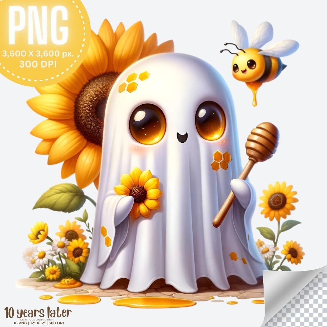 Boo Bee Watercolor Honey Bee Ghost High Quality Clipart 13 PNG, Cute ...