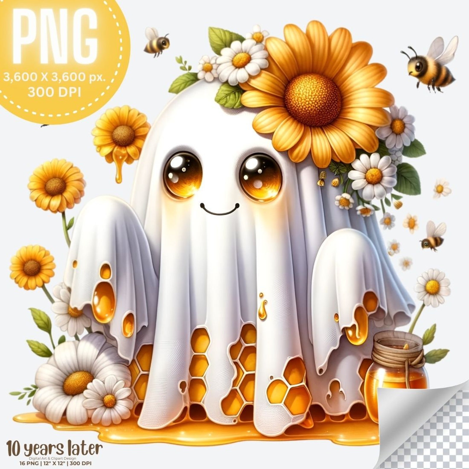 Boo Bee Watercolor Honey Bee Ghost High Quality Clipart 13 PNG, Cute ...