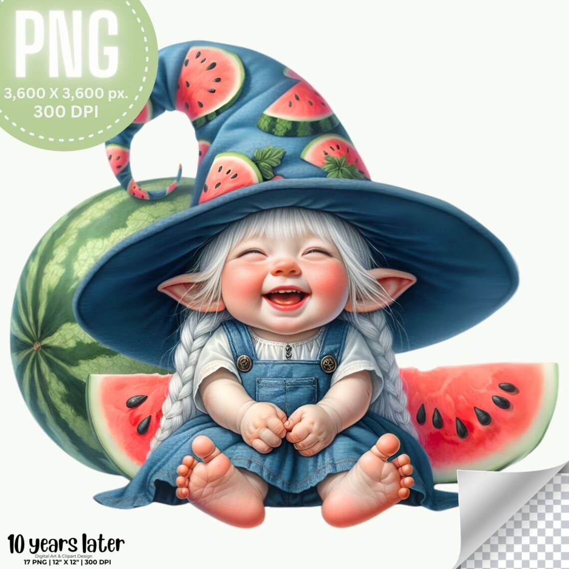 Fruits Girl Gnome Clip Arts 17 Pngs Cute Female Gnome Watercolor, Denim ...