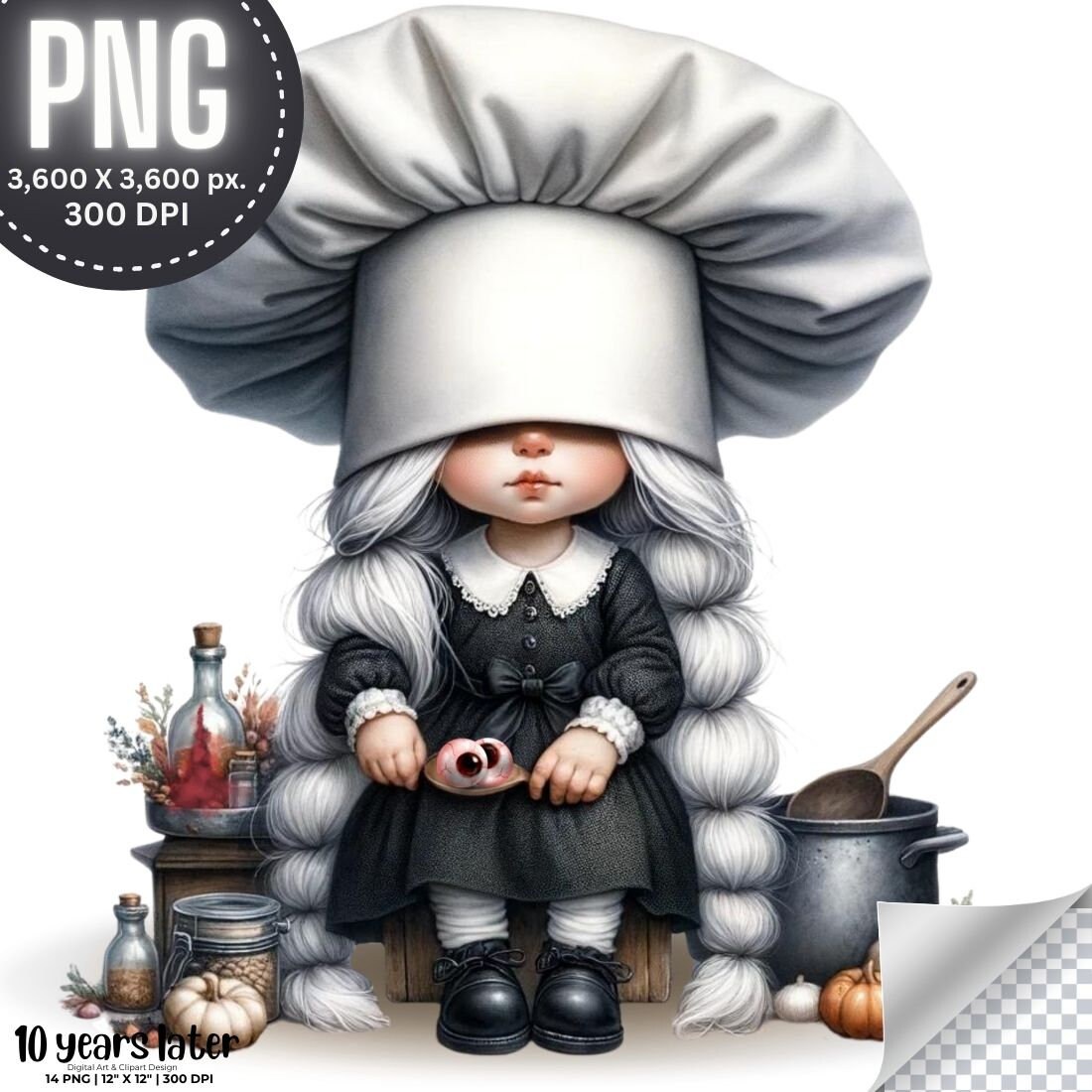 Gothic Girl Gnome Digital Clipart Collection 14 Pngs, Dark Female Gnome ...