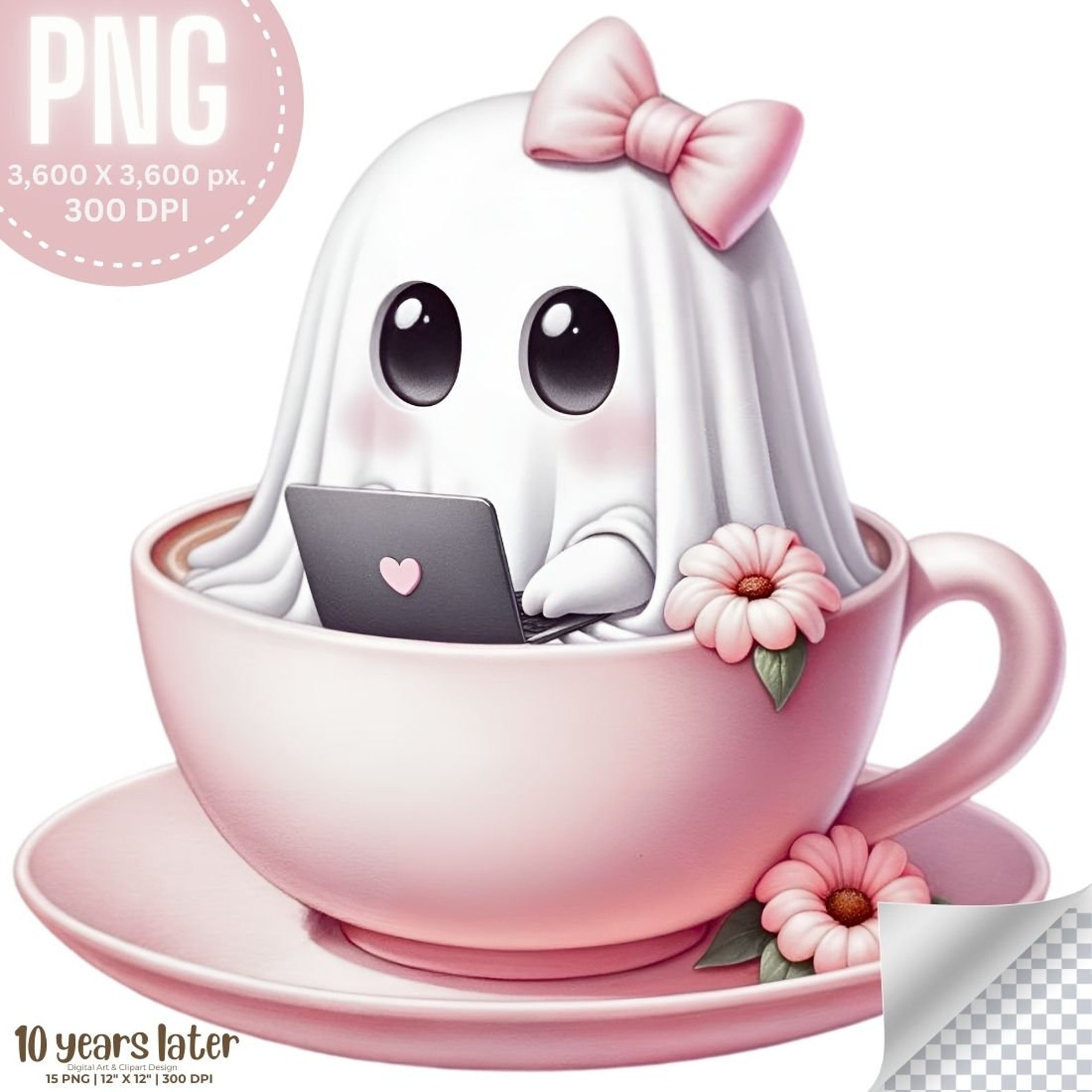 Pinky Cute Coffee Ghost Hight Quality Clipart 15 PNG | Watercolor Pink ...