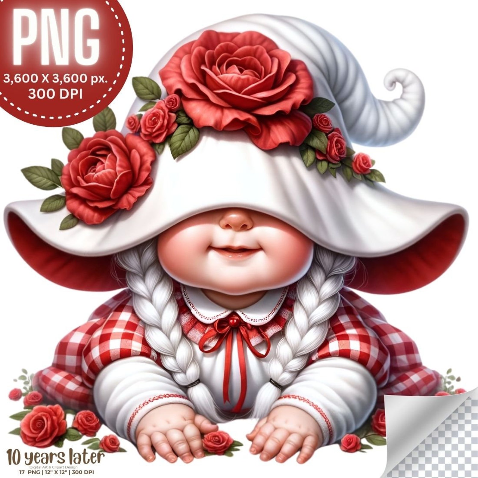 Father's Day Red Roses Baby Girl Gnome Watercolor Female Gnome High ...