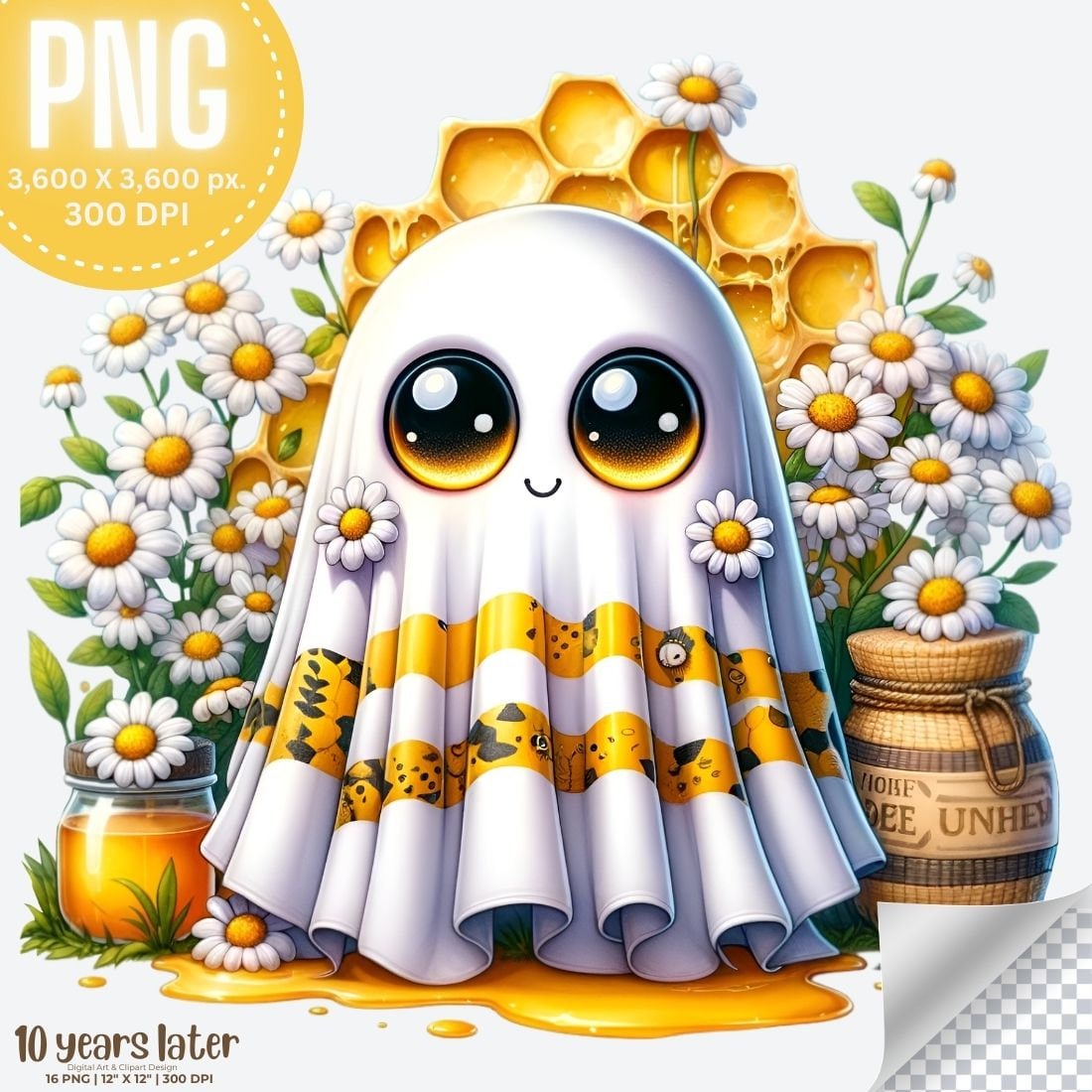 Boo Bee Watercolor Honey Bee Ghost High Quality Clipart 13 PNG, Cute ...