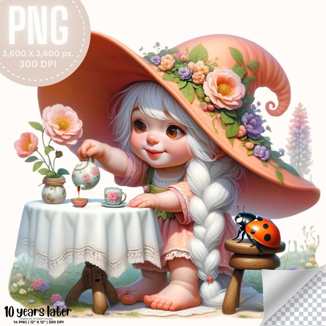 Afternoon Tea of Girl Gnome Clip Arts 14 Pngs Cute Female Gnome ...