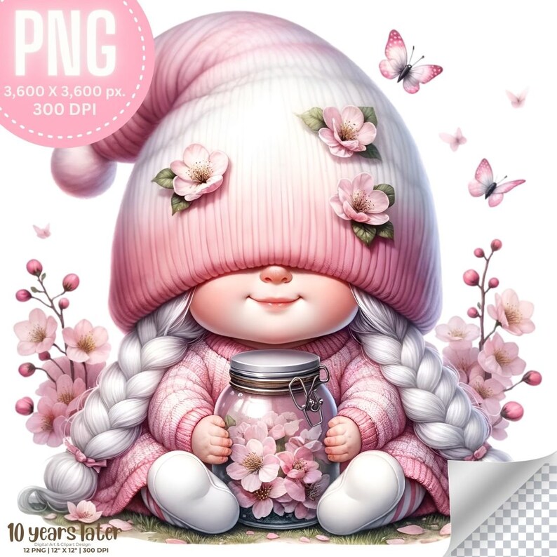 Cherry Blossom Girl Gnome! Watercolor Female Gnome High Quality 12 Pngs ...