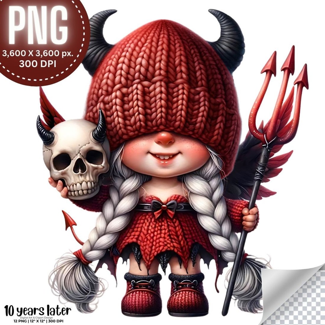 Red Devil Girl Gnome Clip Arts 12 PNG | Cute Female Gnome Watercolor ...