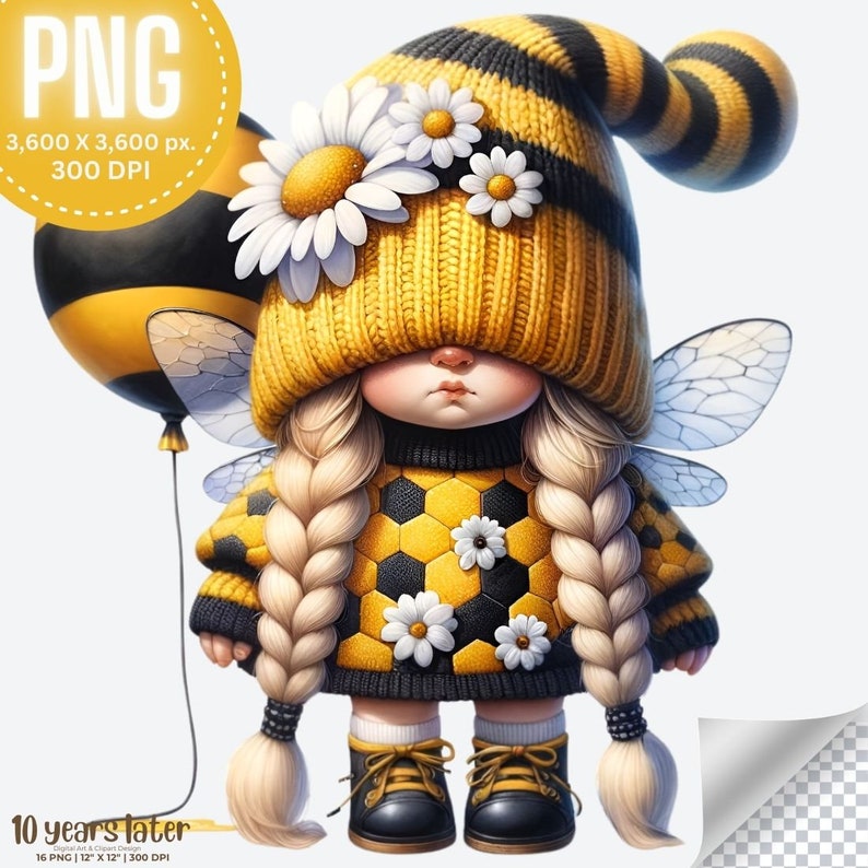 Bumblebee Girl Gnome! Watercolor Female Gnome High Quality Clipart 16 ...