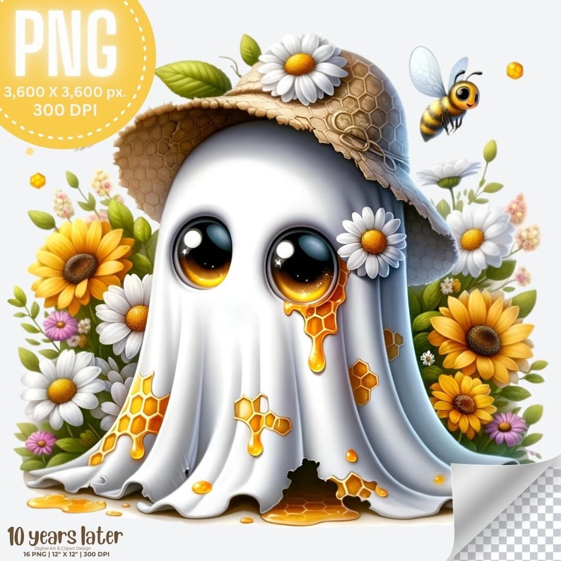 Boo Bee Watercolor Honey Bee Ghost High Quality Clipart 13 PNG, Cute ...