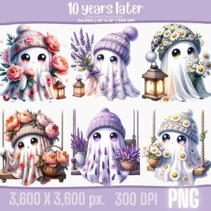 Floral Boo! Watercolor Flower Ghost High Quality Clipart 24 PNG, Cute ...