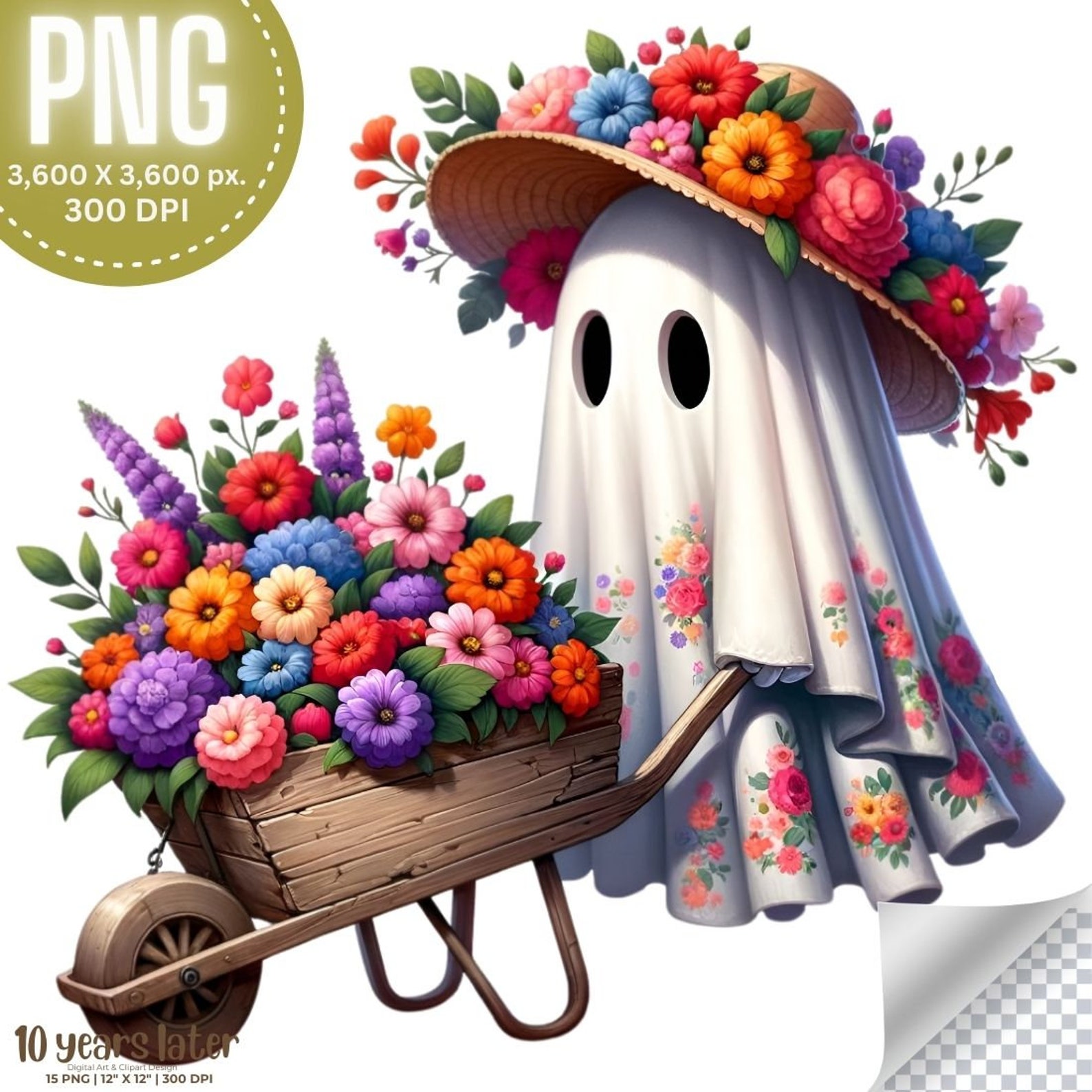 Spring Ghost Hight Quality Clipart 15 PNG Cute Ghost Spring Garden ...