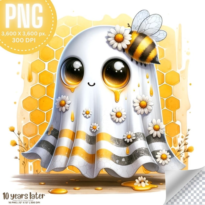 Boo Bee! Watercolor Honey Bee Ghost High Quality Clipart 13 PNG, Cute ...